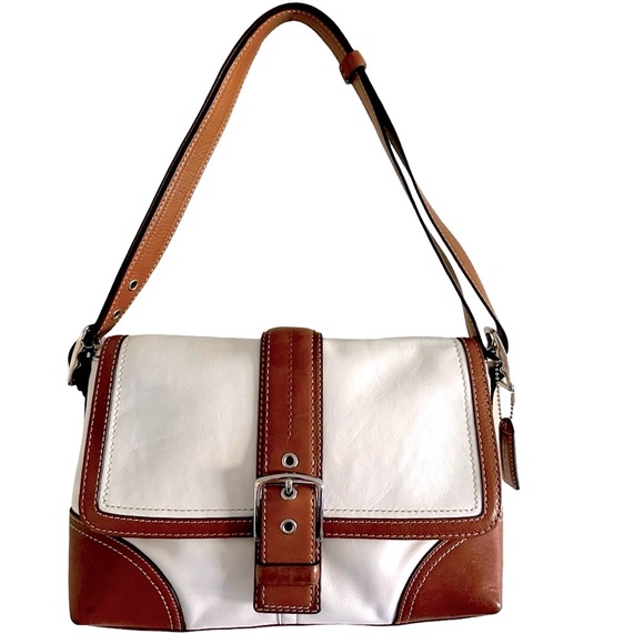 Coach | Bags | Coach Hampton Leather White Tan Shoulder Bag F1196 ...